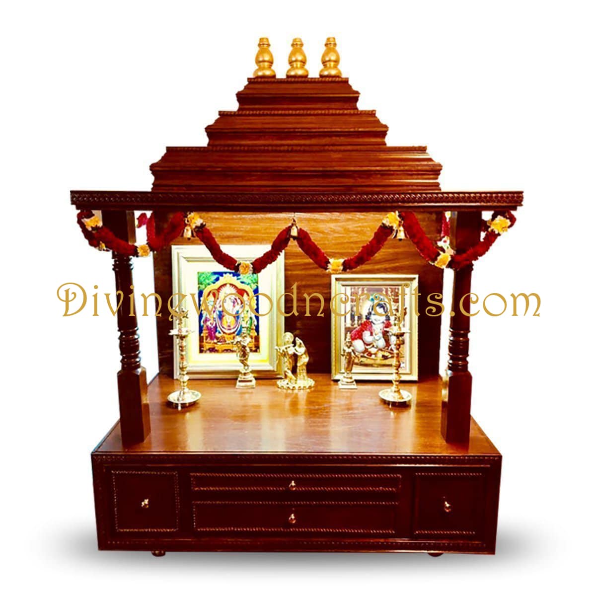 Handcrafted 8ft Custom Pooja Mandir - Divine Wood N Crafts