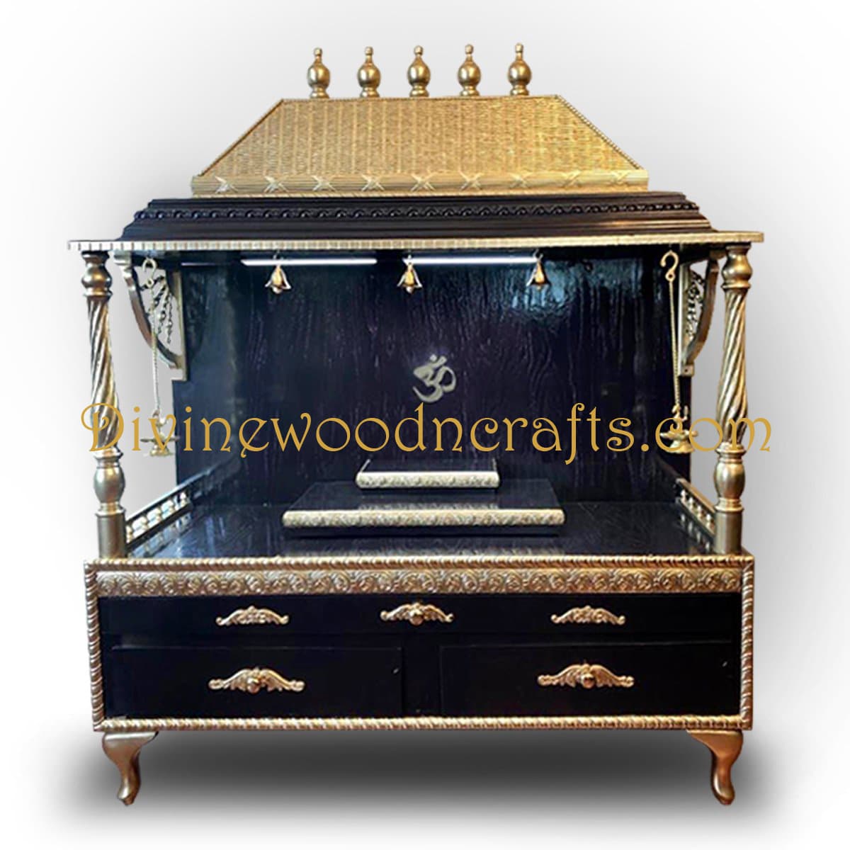 Golden Wooden 46" Pooja Mandir - Elegant Home temple