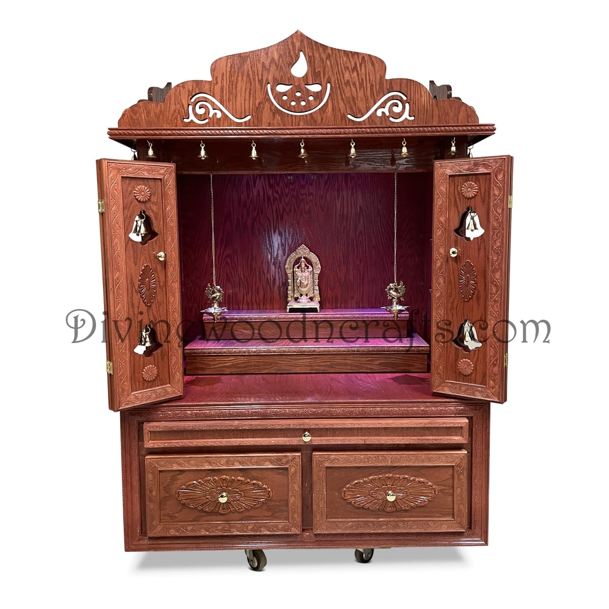 Get a Custom 48-Inch Pooja Mandiram with Carved Roof - M1