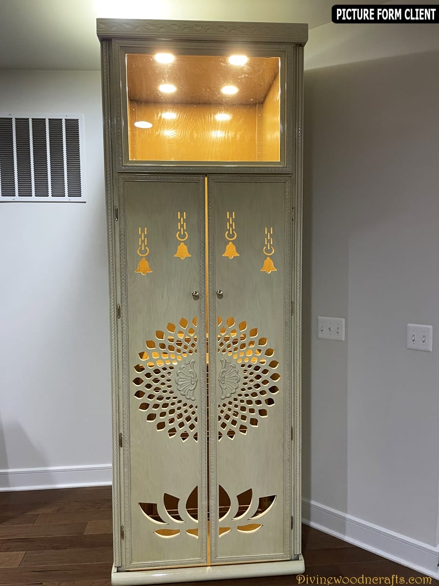 8ft Custom Walk-in Pooja Unit | Divine Wood and Crafts