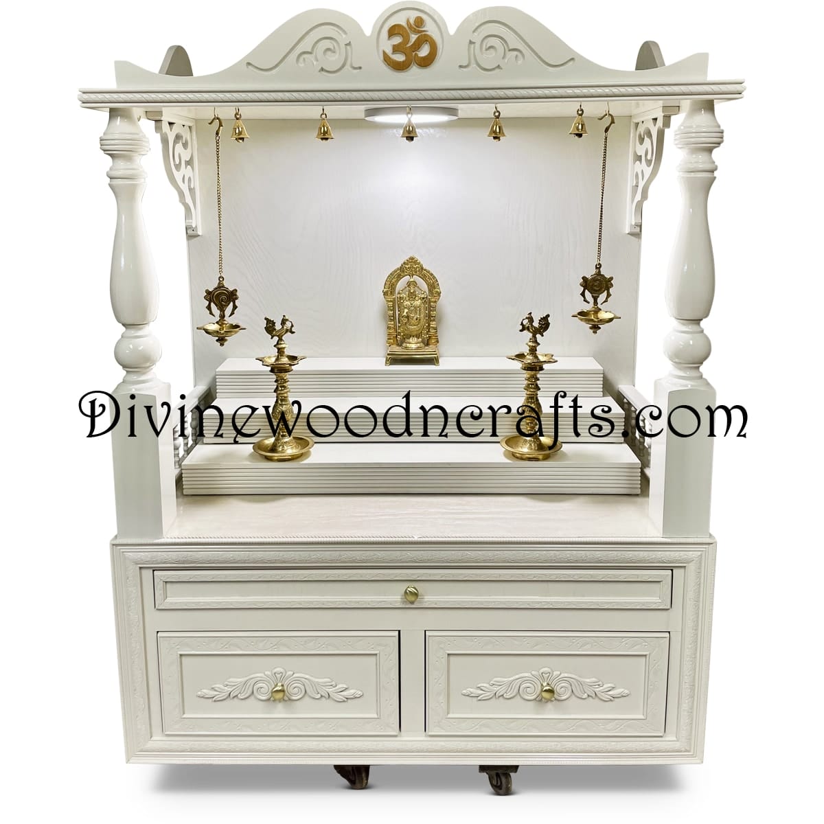 Exquisite 48" Custom Pooja Mandir with Open Design & OM Carving