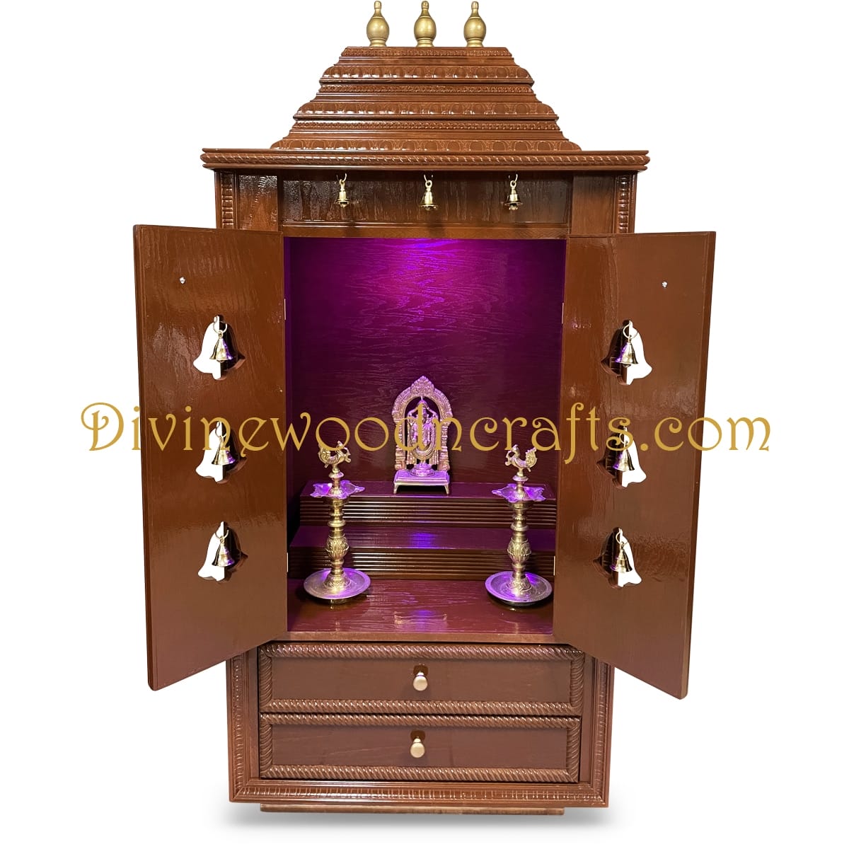 31" Closed Door Pooja Mandir in Cinnamon - Divine Wood N Crafts