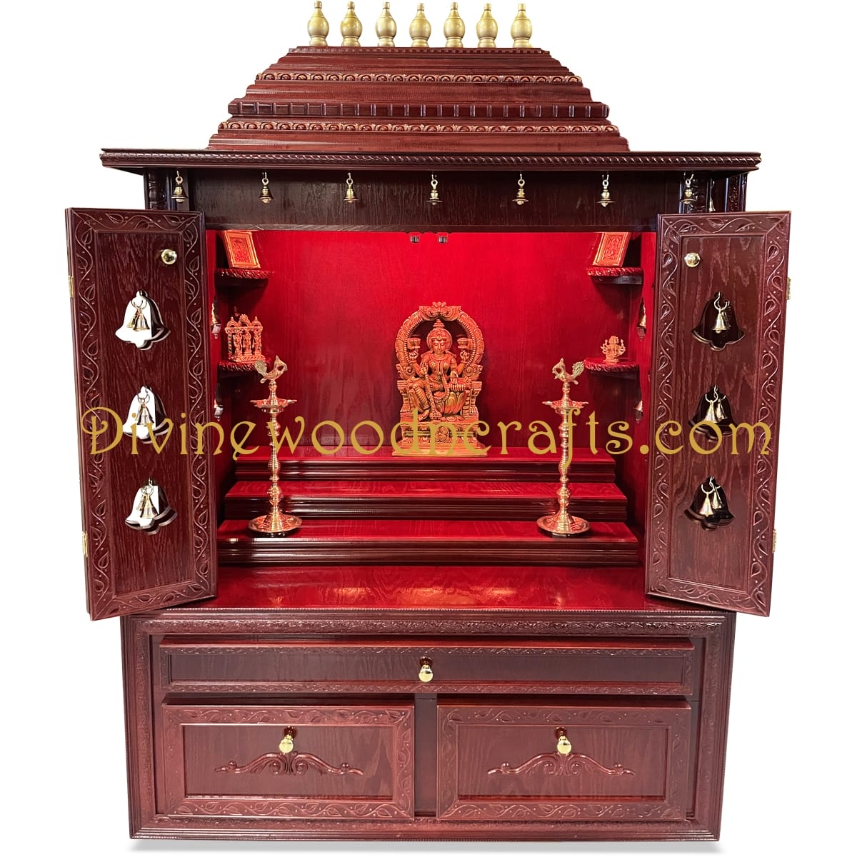 Buy 48" Custom Closed Door Pooja Mandir in Cherry Wood Online