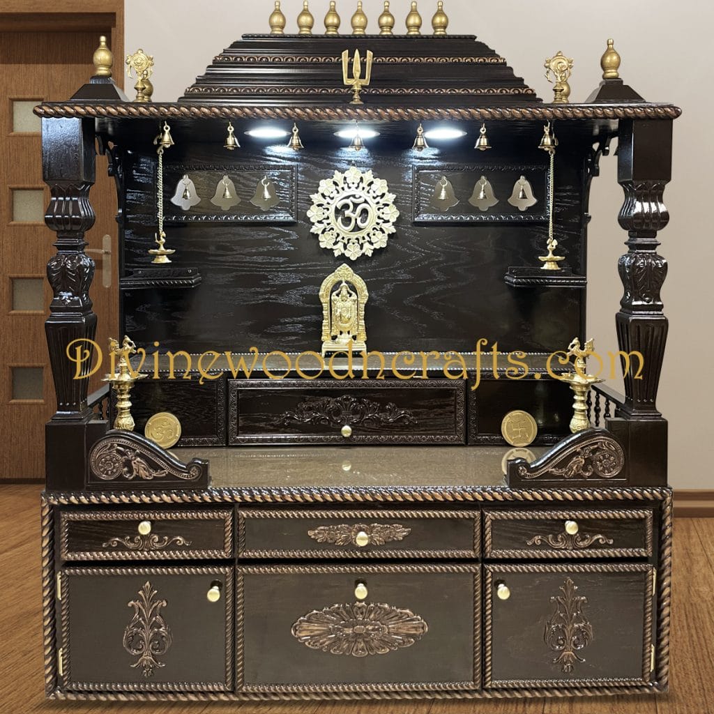 60" Open Cinnamon Pooja Mandir - Crafted with Perfection | Divine Wood ...