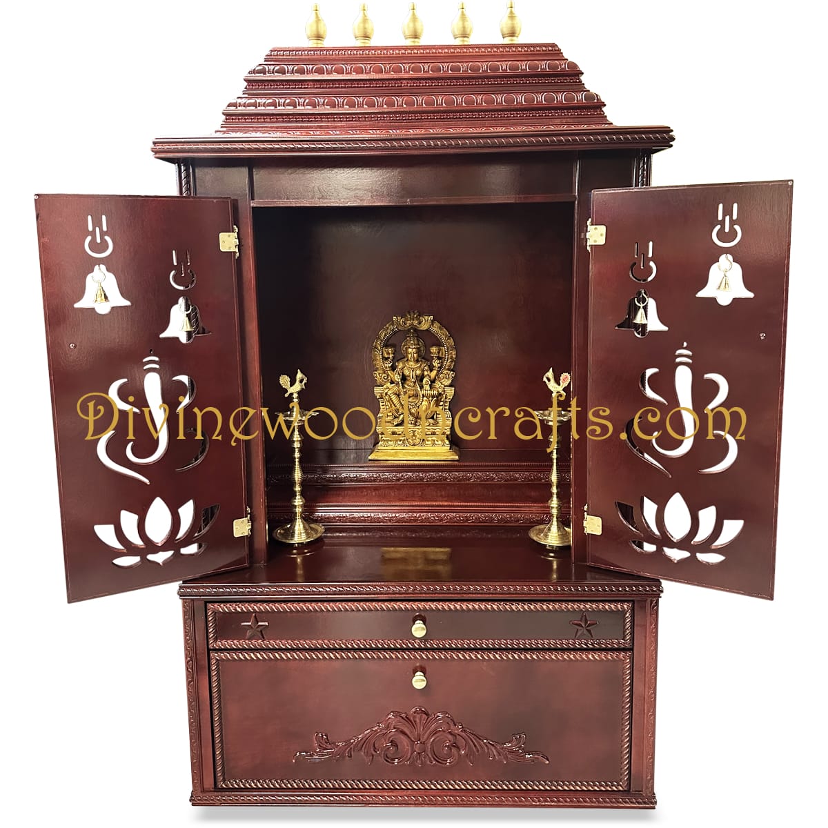 40" Closed Door Pooja Mandir M2 Mahogany - Elegant and Compact
