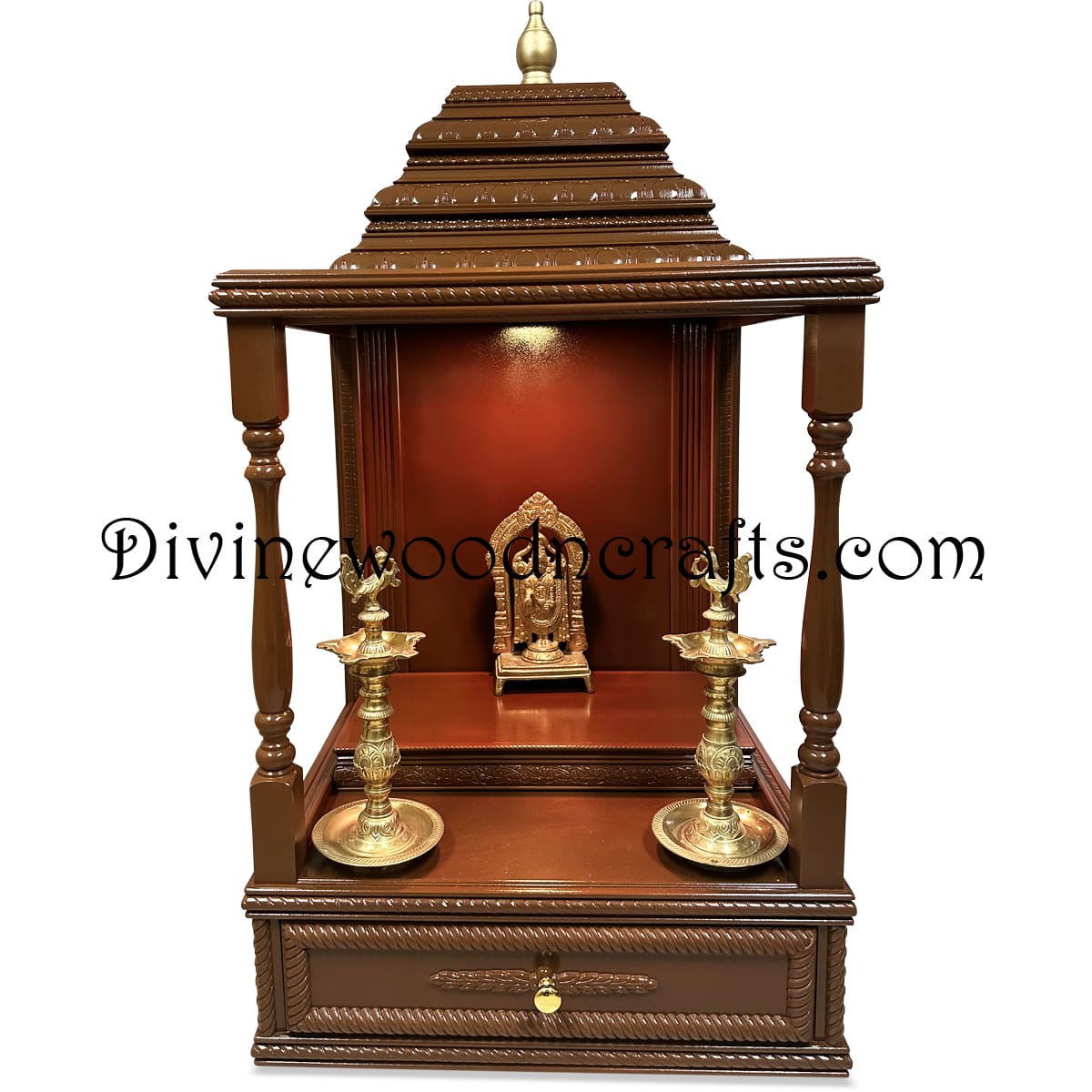 37" Wooden Pooja Mandir with Open Design - Divine Wood N Crafts