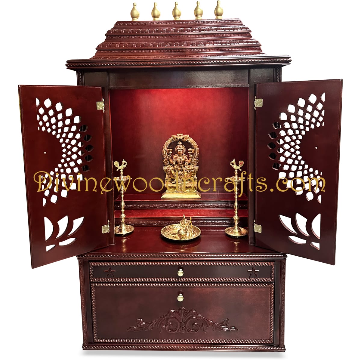 40" Closed Door Pooja Mandir M2 Mahogany - Elegant and Compact