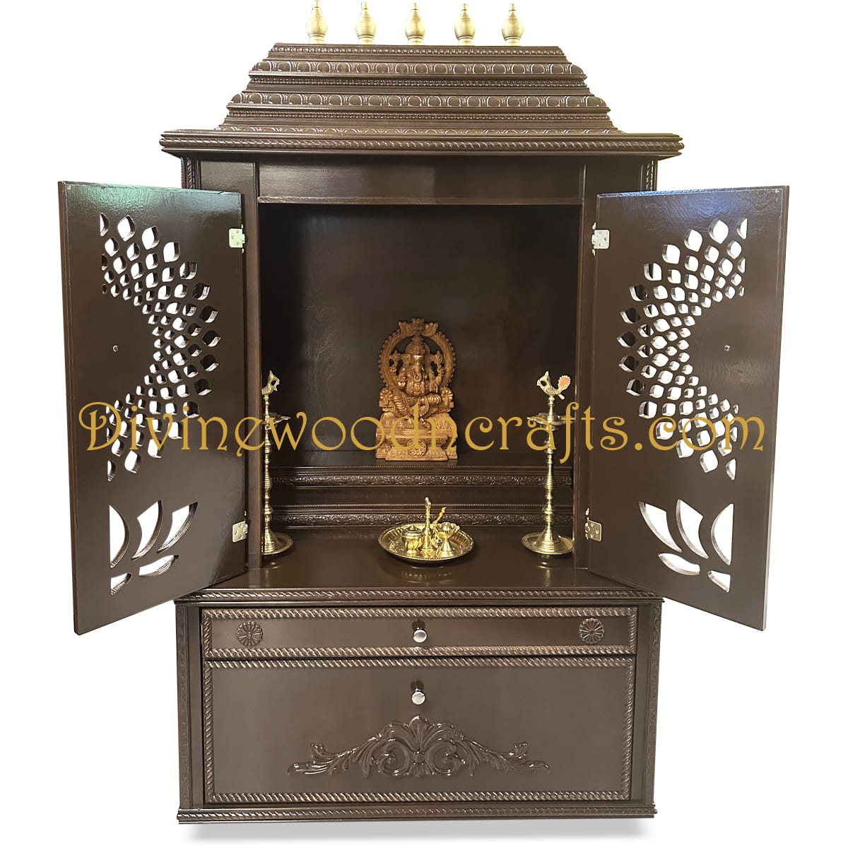 40" Closed Door Pooja Mandir M2 Mahogany - Elegant and Compact